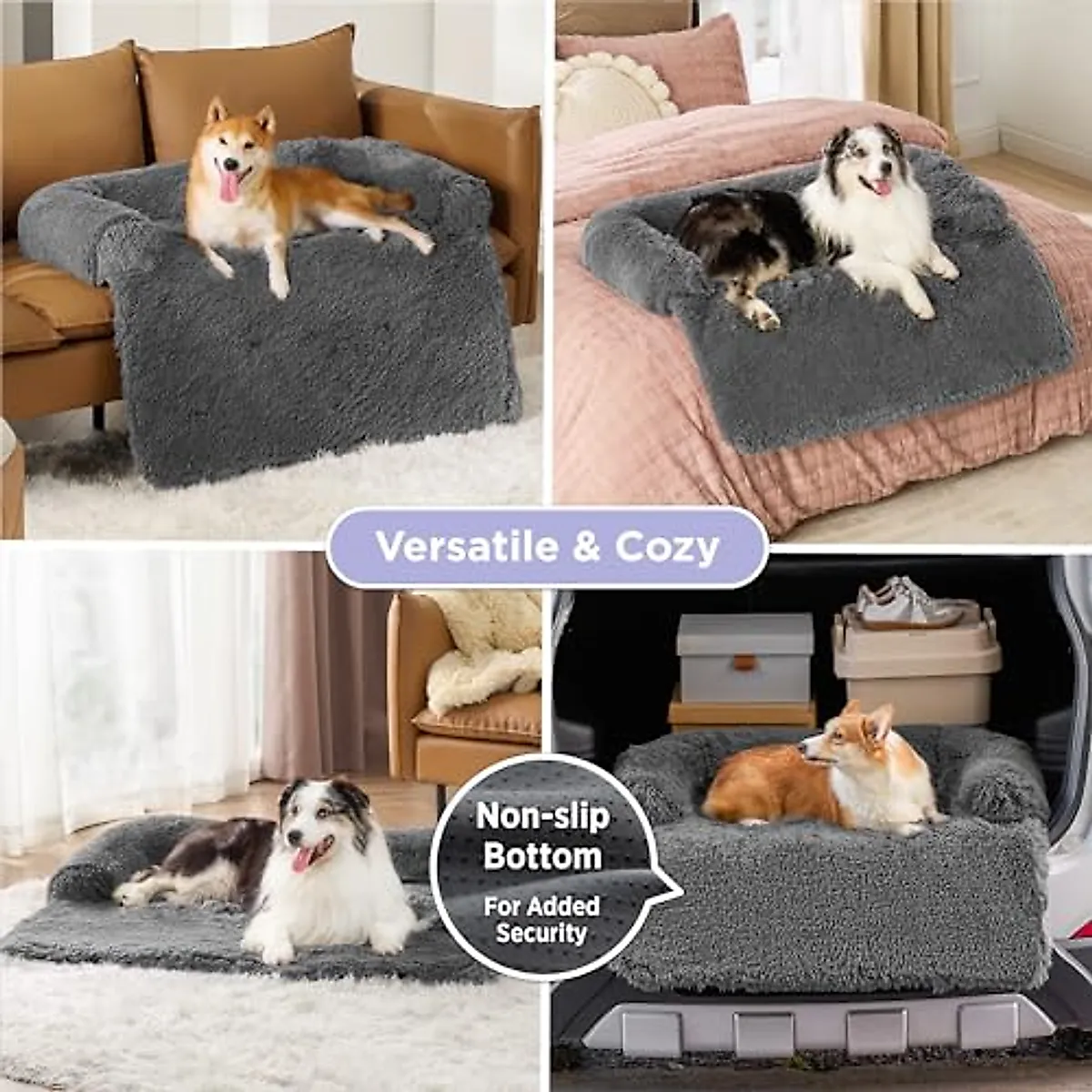 Lesure Calming Dog Couch Bed, Waterproof Dog Sofa Bed for Furniture Protector with Memory Foam Filling and Anti-Slip Handle, Removable Washable Pet Mat Cover, Dark Grey