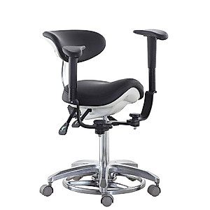 MrHugoo Medical Dynamic Chair Stool Microscope Chair,Ergonomic Saddle Stool,Foot Control,Swiveling Armrest Chair, PU Fabric Leather