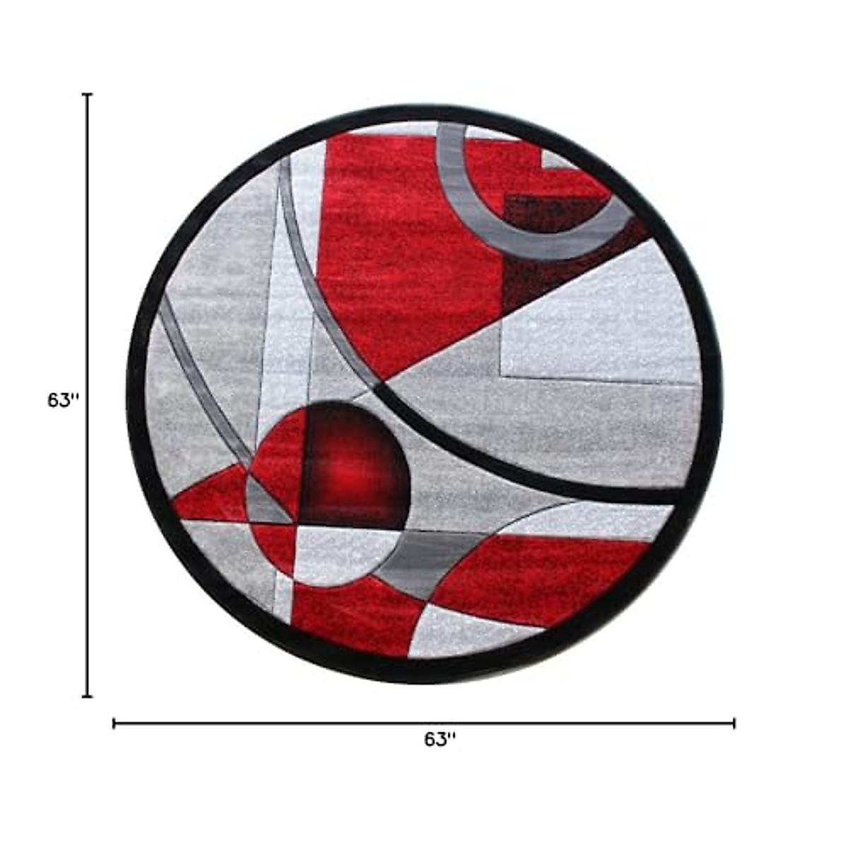 Masada Rugs, Sophia Collection Hand Carved Area Rug Modern Contemporary Red Grey White Black (5 Feet 3 Inch X 5 Feet 3 Inch) Round