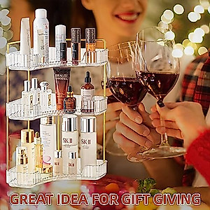 YCIA&DONE Corner Counter Bathroom Organizer Countertop, 3 Tiers Cosmetic Perfume Tray, Vanity Organizer for Makeup, Skincare, Clear Corner Rack for Bedroom, Bathroom, Kitchen(Clear White)