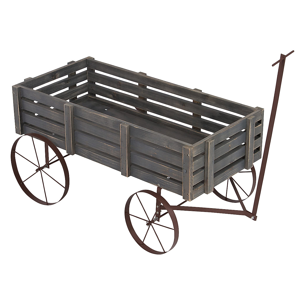 Shine Company Decorative Buckboard Wagon Garden Planter, Wooden Wagon Yard Décor for Outdoor Plants, Gray