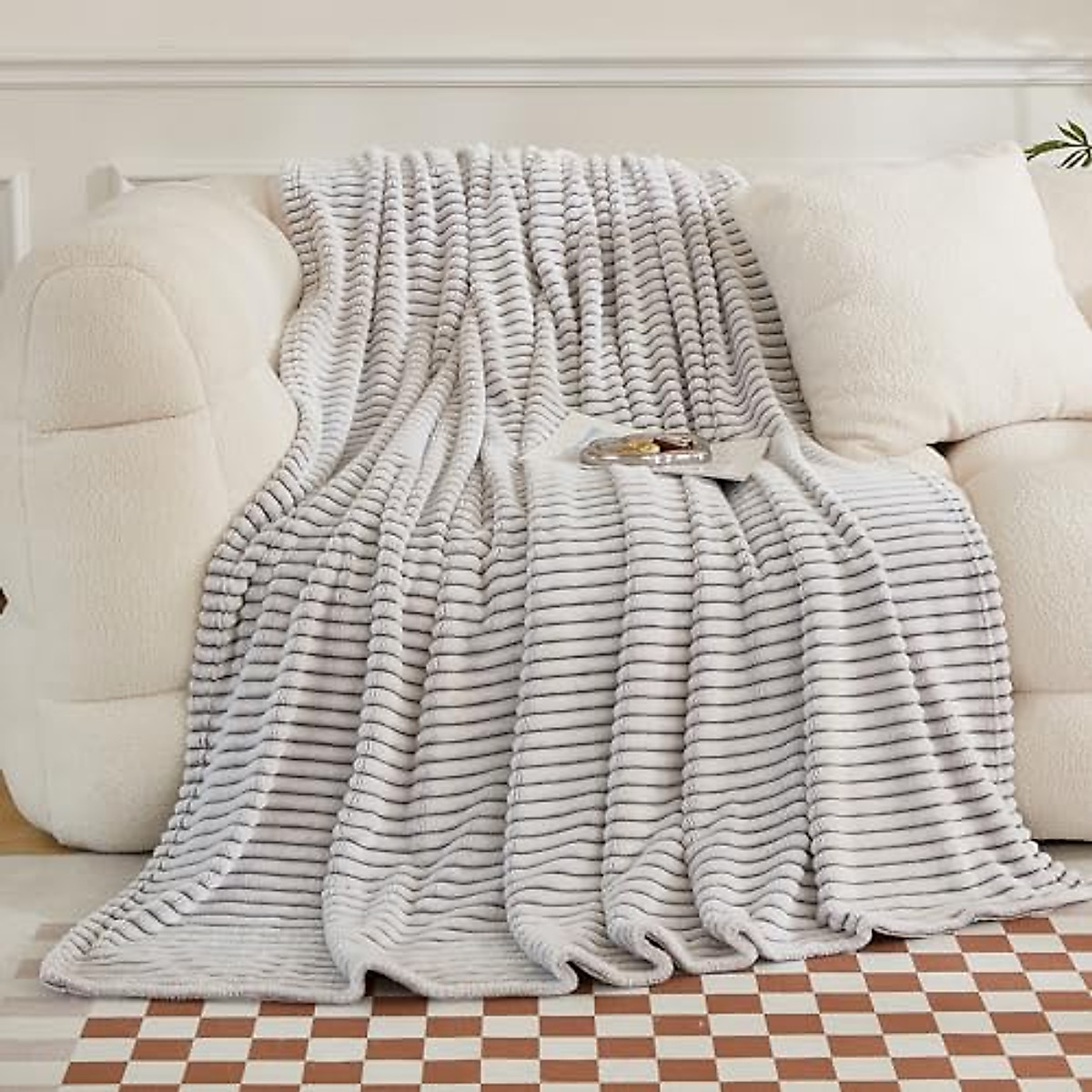 EMME Fleece Throw Blanket for Couch Purple, Soft, Plush, Warm and Cozy Blanket, Single Layer, Striped 3D Touch, Perfect for Bed Couch and Sofa Chair(Dark Purple, 50'' x 60'')