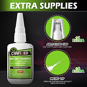 Strong Cyanoacrylate (CA) Super Glue by CYAFIXED - 4 Oz Value Pack -"All Purpose" Medium Viscosity Adhesive, Instant Bonding Glue for General Home Repair, Ceramics, Wood, Glass, Plastics and More