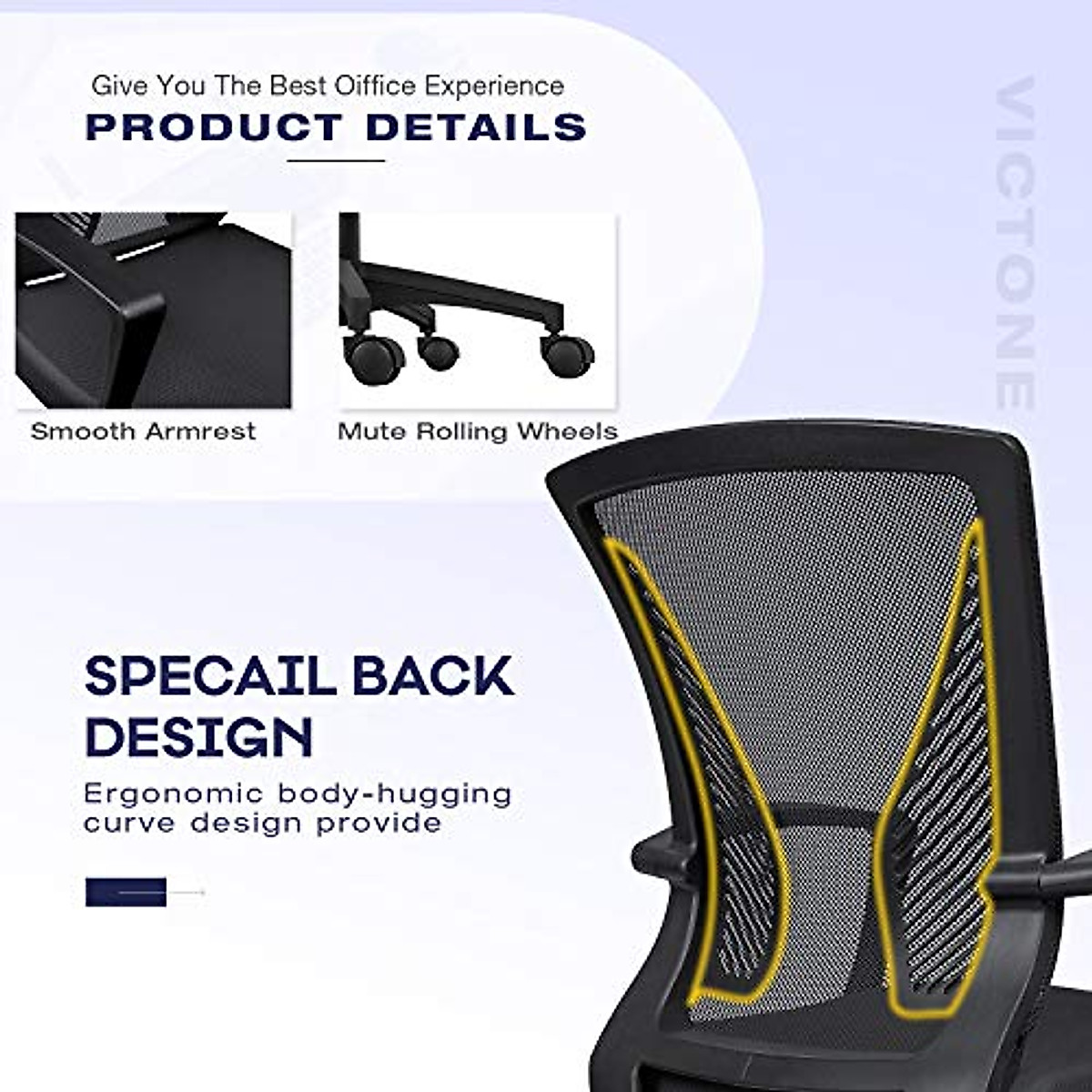 VICTONE Office Chair Home Office Desk Chair Task Mid Back Mesh Chair Ergonomic Swivel Lumbar Support Desk Computer Chair (Black)