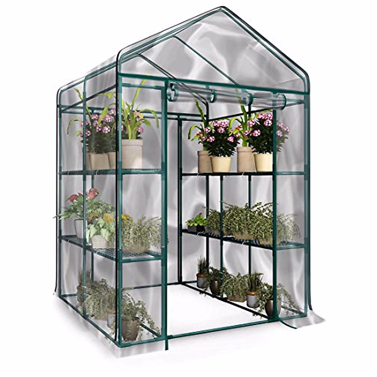 Greenhouse - Walk in Greenhouse with 8 Sturdy Shelves and PVC Cover for Indoor or Outdoor Use - 56 x 56 x 76-Inch Green House by Home-Complete