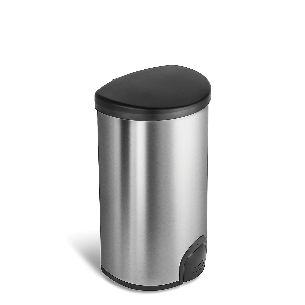 NINESTARS TTT-50-19 Automatic Tap Sensor Trash Can, 13 Gal 50L, Stainless Steel Base (D Shape, Black Lid)