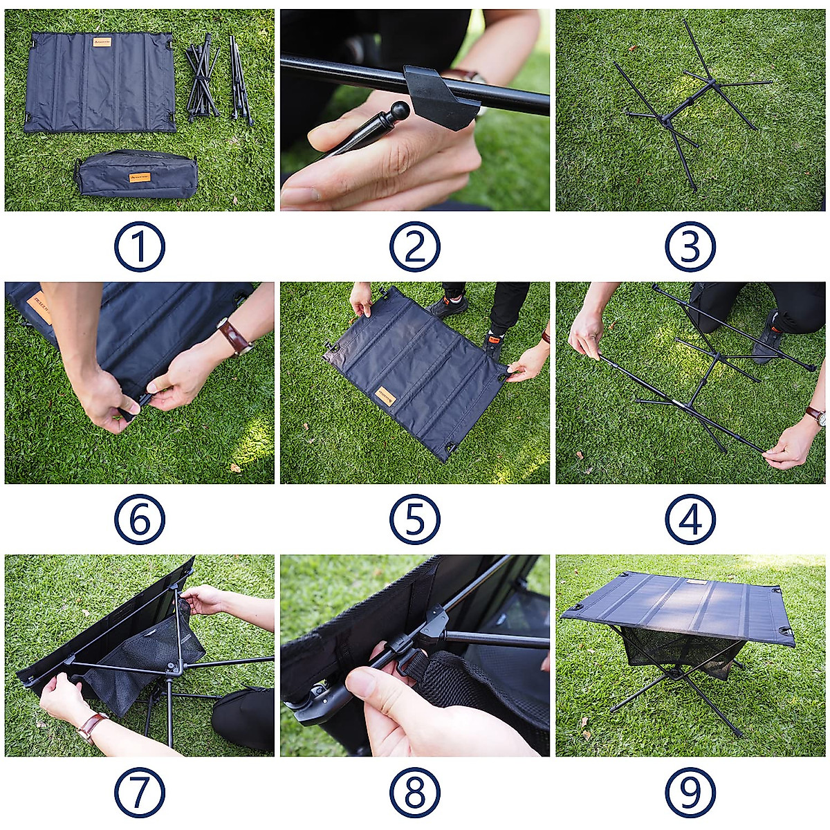 NACETURE Camping Table with Folding Legs and Mesh Storage Basket for Food, Coffee, or Camp Grill Accessories, Lightweight and Portable for Outdoor, Backpacking, Hiking, and Travel