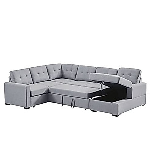 FANYE U-Shaped Sleeper Sectional Sofa with Left Storage Chaise Lounge and Pull Out Sleep Couch Bed, Modern Corner Sofa & Couch Convertible Oversized Sleeper & Sofabed for Home Apartment Living Room