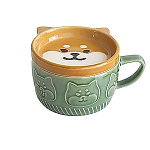 Japanese Mug with Lid Shiba Inu Panda Ceramic Cup Household Water Cup Coffee Cup Breakfast Cup Milk Cup Couple Cup Drinkware
