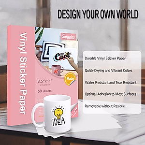 Premium Printable Vinyl Sticker Paper 8.5"x11" for Inkjet Printer - 30 Sheets Matte White Waterproof,Self-Adhesive, Dries Quickly Vivid Colors, Holds Ink Well- Tear Resistant - Inkjet & Laser Printer