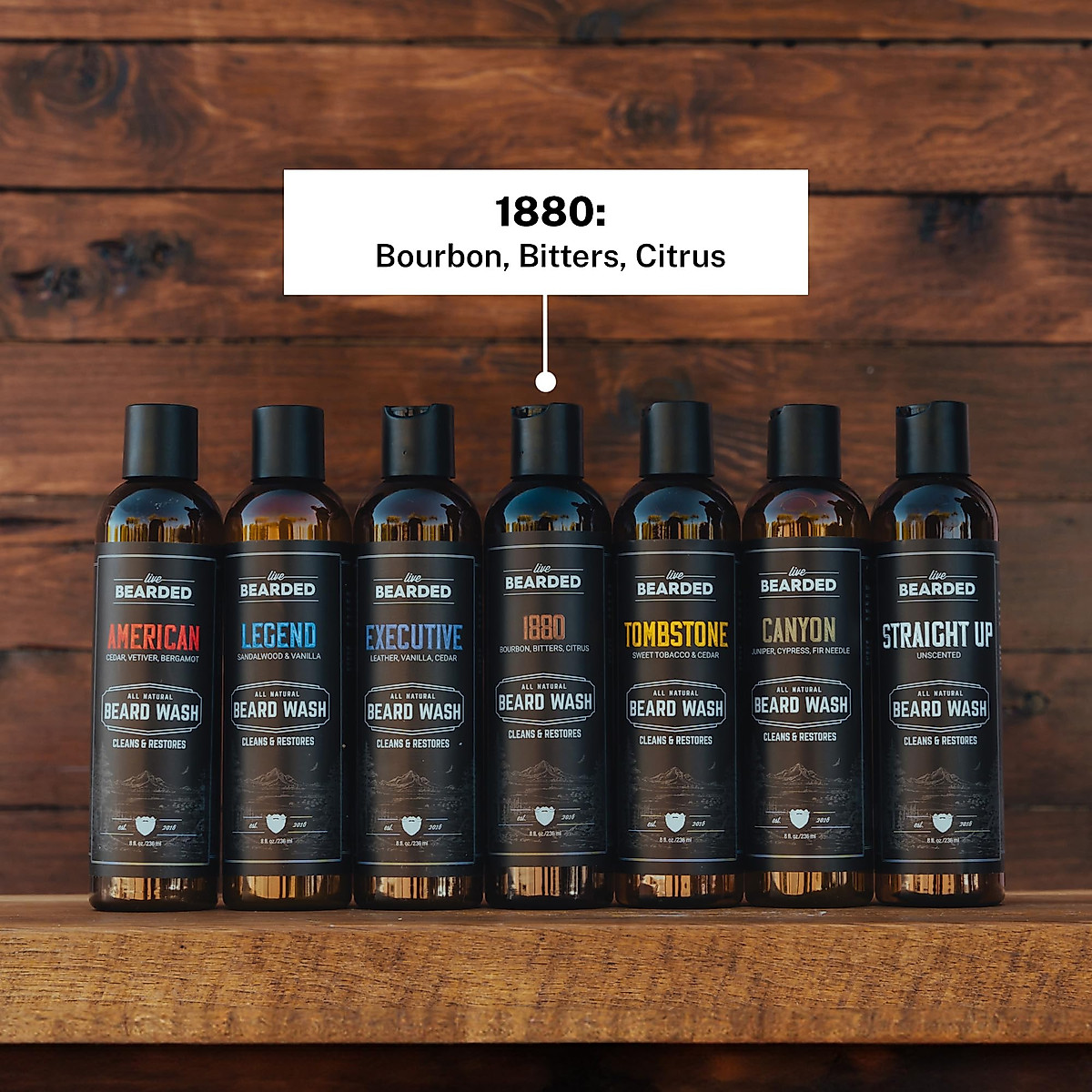 Live Bearded Beard Wash - 1880 - Beard and Face Wash - 8 fl. oz. - Water-Based Formula with All-Natural Ingredients for a Gentle, Deep Cleanse - Made in the USA