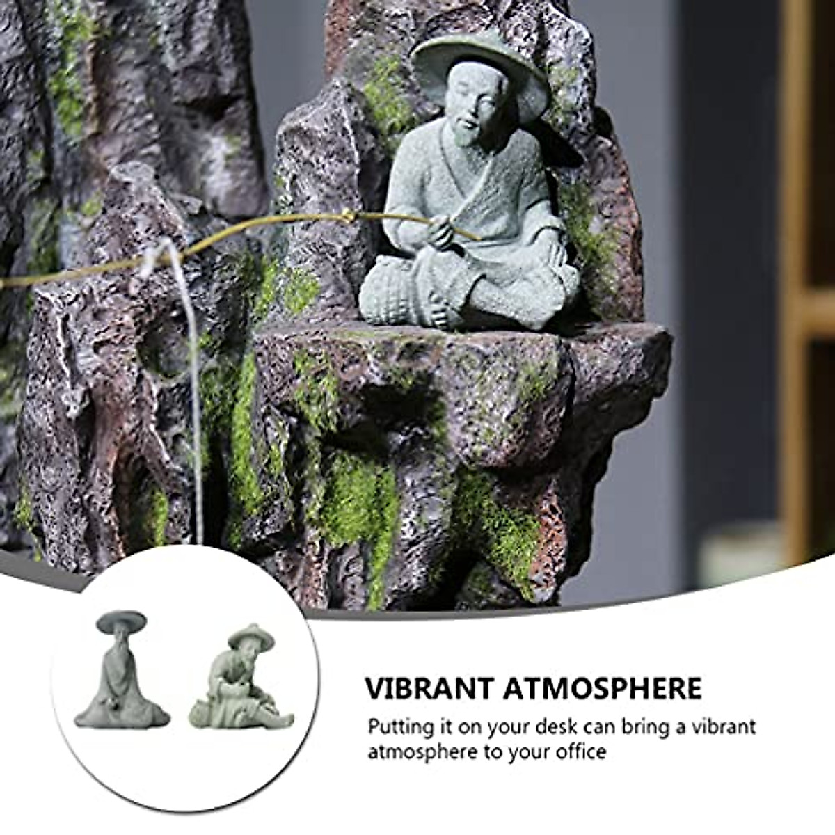 2Pcs Mini Fisherman Figurines Ceramics Chinese Mudman Sitting Fishing Garden Statue for Micro Pot Flower Vase Aquarium Decorations Asian Decor for Zen Garden, Gray, 4.5x4cm (17P5SY00210913VJ)