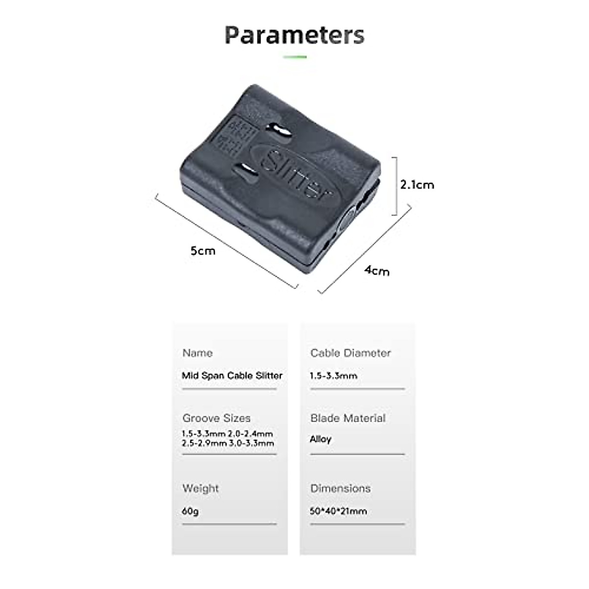 Two Pieces per Pack Mid Span Cable Slitter 4 Precision Slitting Grooves For Cable 1.5-3.3mm Alloy Forging Sharp Blade Easy Operation to Open Fiber Jackets and Loose Buffer Tubes
