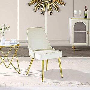 KithKasa Upholstered Dining Chairs Sets of 4 Mid-Century Modern Desk Comfy Side Chair with Gold Legs for Kitchen Living Room Cream