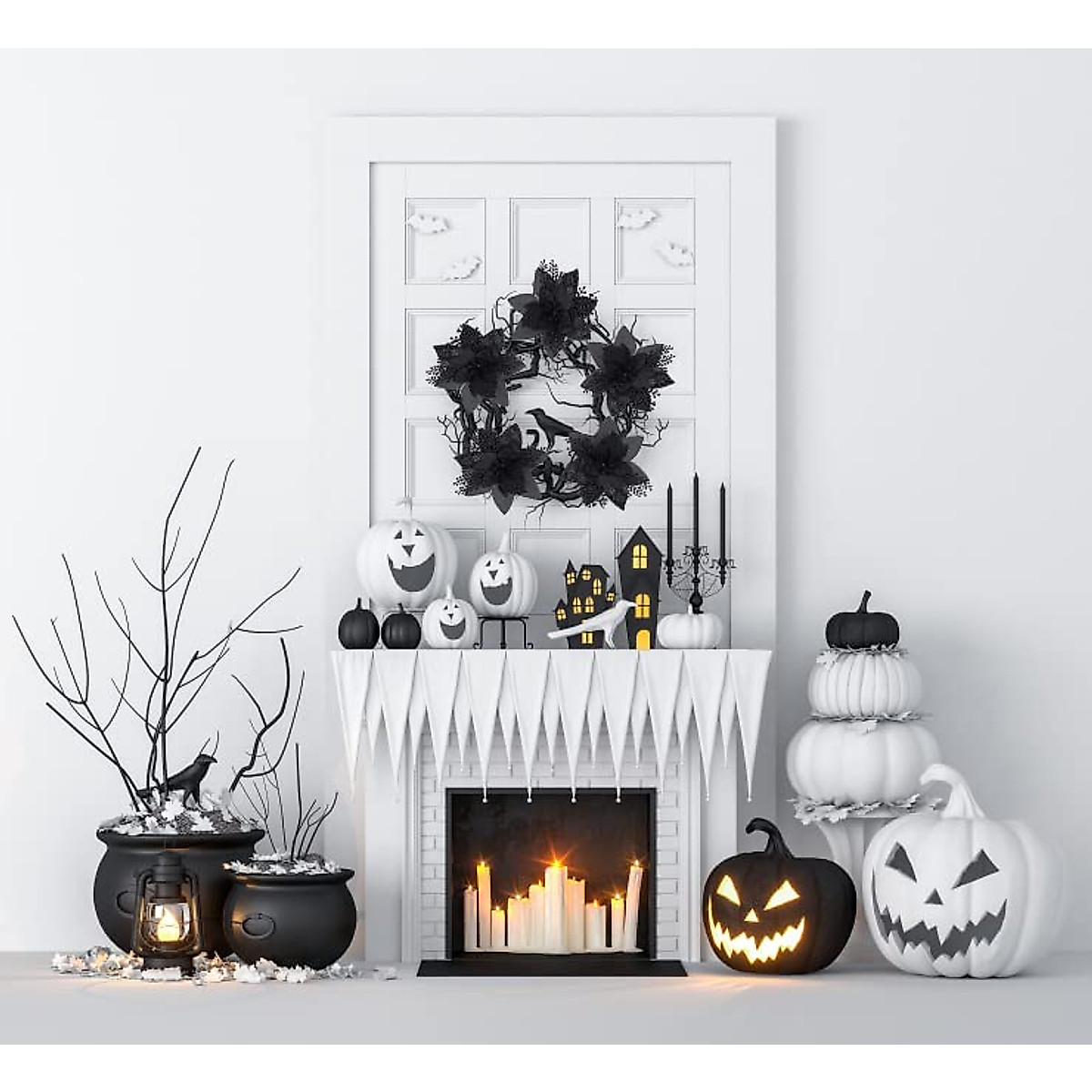 RECUTMS Christmas Tree Ornaments 10Pcs Glitter Poinsettia,Artificial Poinsettia Flowers Xmas Tree Ornaments 6" Wide for Xmas Tree Wreaths Garland Holiday Seasonal Wedding Decorations(Black)