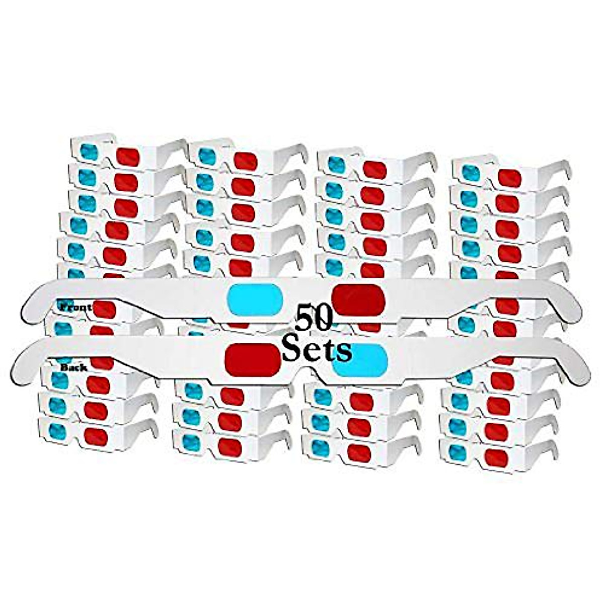 Jtshy 50 Pairs - Flat- 3D Glasses Red and Cyan White Frame Anaglyph Cardboard