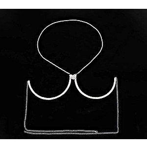 Rhinestone Chest Bracket Bra Chain Body Jewelry Heart Bikini Breast Body Chain for Women