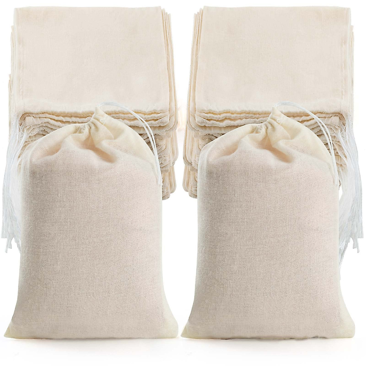 Boboom 60 Pcs Muslin Bags, 3.7x5.7 Inch Reusable Cotton Drawstring Bags, Natural Cotton Bags with Drawstring, Produce Bags Sachet Bag Bulk Gift Bag Jewelry Pouch for Wedding Party Home Storage