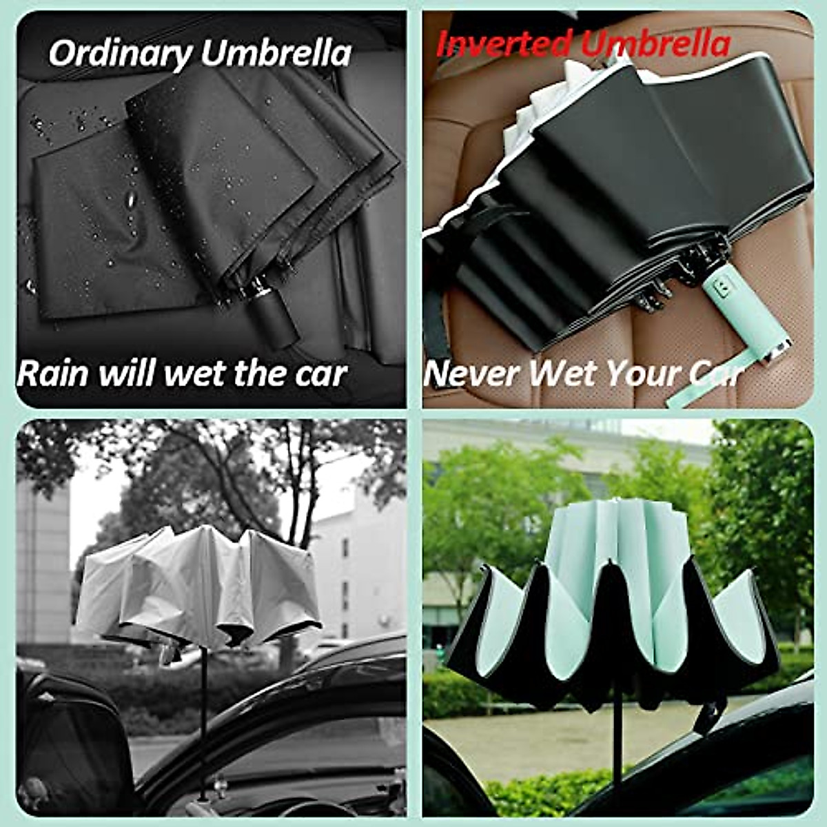 BAODINI Inverted UV Protection Umbrella for Rain and Sun Medium Size 46 inch arc Canopy UPF 50+ Rverse Compact Umbrella Auto Open Close for Travel
