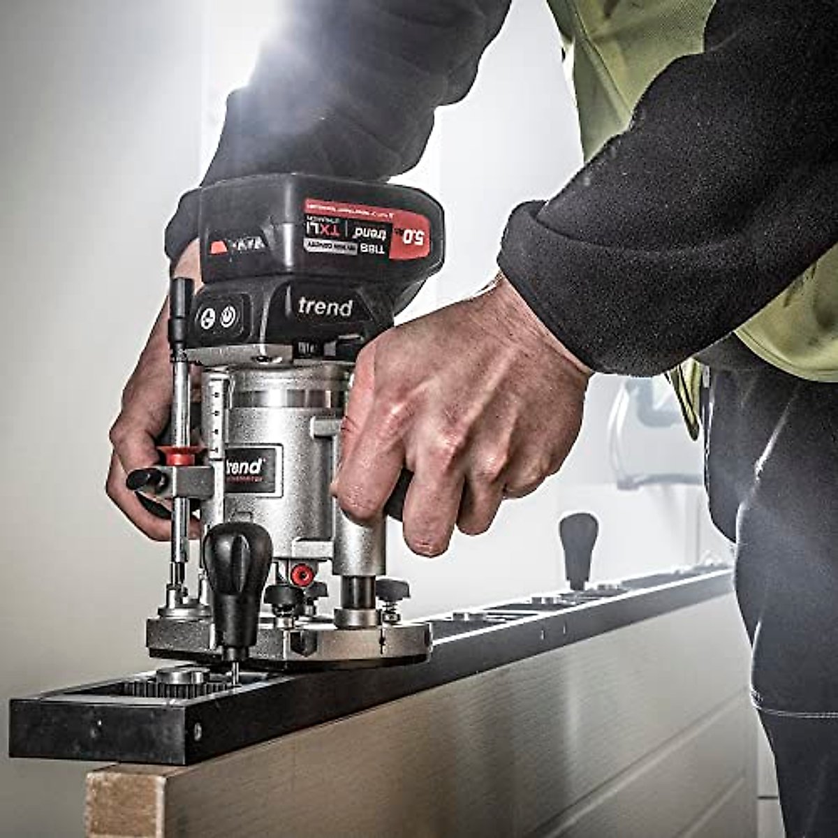 Trend Two-Part Skeleton Hinge Jig with Adjustable Blocks, Robust Carry Case & Guide Bush for Hinge Recess Cutting, Black, H/JIG/C