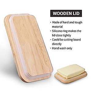 SIDUCAL Butter Dish 6” Butter Keeper with Lid Covered Butter Dish with Wooden Lid Airtight Holds Up to 2 Stick Of Eastern/West Coast Butter Ceramic Porcelain Butter Container Dishwasher Safe(Blck)