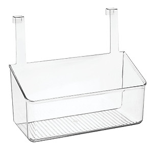 mDesign Plastic Over Cabinet Door Storage Organizer Bin for Kitchen, Pantry, Bathroom, Laundry, Utility Room - Hang Outside or Inside Door - Holds Lunch Bags, Shampoo, Cleaning Supplies, Large - Clear
