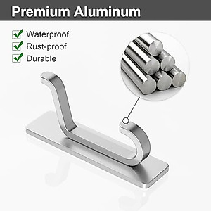 pickpiff Adhesive Coat Hooks, Extra Sticky Waterproof Metal Hook for Hanging Towels, Wreath, Purse, Hat, Cloth, Wall Mounted Hanger for Shower Bathroom Kitchen Door Heavy Duty, Silver, 4 Pack