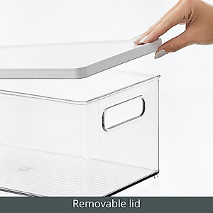 mDesign Plastic Storage Bin Box Container, Lid, Built-in Handles, Organization for Makeup, Hair Styling Tools, Accessories in Bathroom Cabinet, Cupboard Shelves, Ligne Collection, 4 Pack, Clear/White