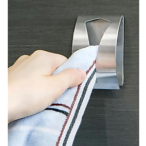 4 Pieces Self Adhesive Towel Hook Holder Grabber, Kitchen Dish Towel Holder, Stainless Steel Kitchen Dish Wall Mount Non-Drilling Towel Hook Tea Towel Holders for Kitchen Bathroom