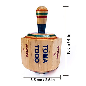 Pirinola Toma Todo Set – Wood Spinning Top Game – Set of 2 - Kids and Adults Party Games for Mexican Fiesta, Bachelor Parties or Baby Shower, 4 Inches Tall