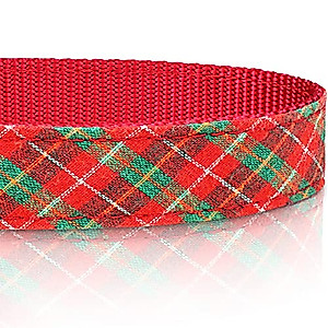 Taglory Christmas Dog Collars and Bandanas Set, Xmas Costume Triangle Pet Scarf & Collar for Medium Large Dogs, Red Plaid, 14-20"
