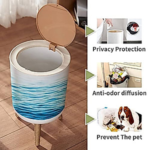 LGCZNWDFHTZ Small Trash Can with Lid for Bathroom Kitchen Office Diaper Blue sea Water Bedroom Garbage Trash Bin Dog Proof Waste Basket Cute Decorative