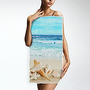 ZOEO Beach Hand Towel Summer Sea Shell Sandy Ocean Fingertip Face Towels Cotton Soft Absorbent Luxury Kitchen Dish Cloth Washcloths 30 x 15 Inch for Bathroom Guest Gym Hotel Spa Yoga Sport Home Decor