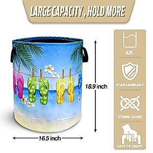 Hawaii Beach Flip Flops Laundry Basket Seaside Foldable Oxford Cloth Funny Tote Bag Laundry Hamper Clothes Storage Bucket Toy Organizer For Bathroom/Laundry Storage/Bedroom 18.9x16.5 Inch