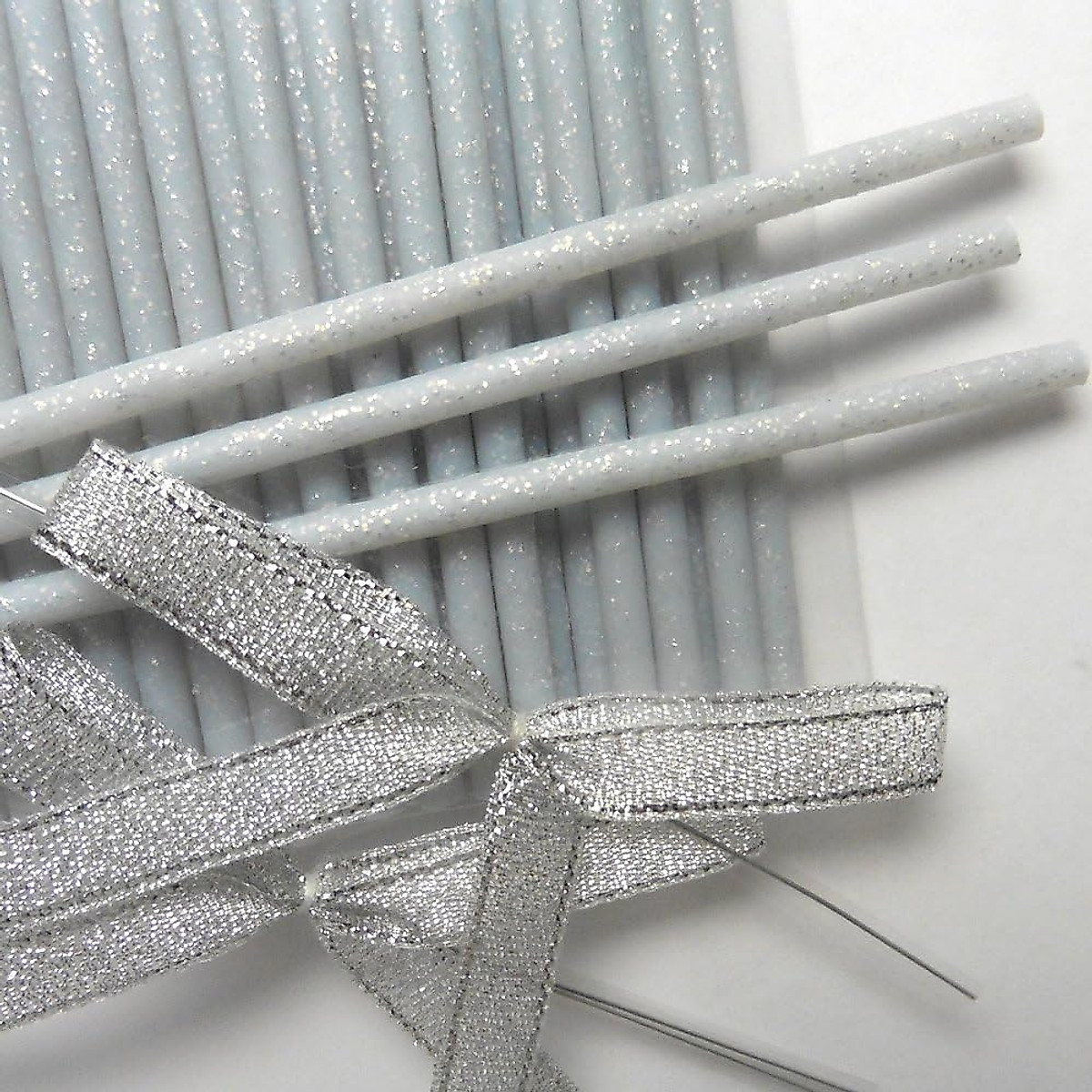 50pcs Silver Fairy Dust Glitter Plastic Sticks, 6" (150mm) x 5/32" (4.5mm)