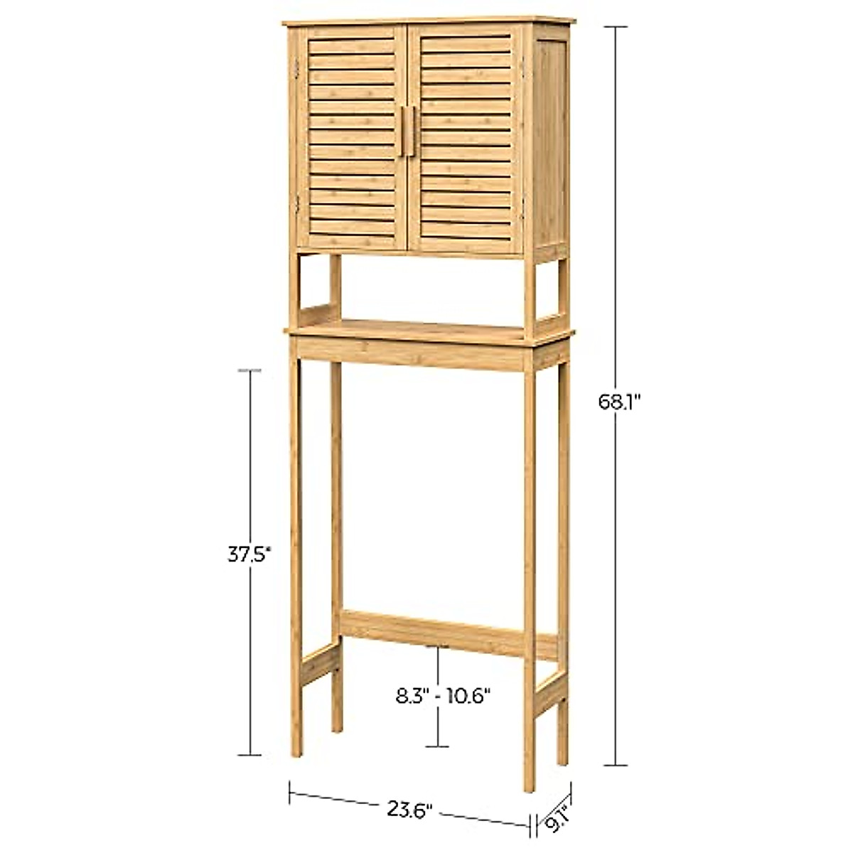 SONGMICS Over-The-Toilet Storage, Bathroom Cabinet with Adjustable Inside Shelf and Bottom Stabilizer Bar, Space-Saving Toilet Rack, Natural UBTS010N01
