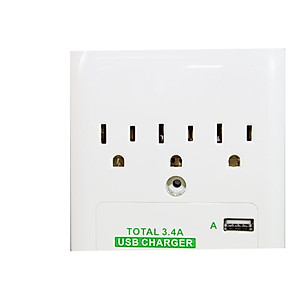 RND Wall Power Station includes 3 AC Plugs and 2 USB ports (3.4A total) with Surge for iPhone, iPad, Samsung Galaxy, LG, HTC, Moto and all USB Compatible Devices