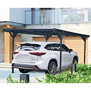 Real Relax Carport Heavy Duty Metal, 10 x 16 ft Aluminum Pitched-Roof Canopy with Polycarbonate Panel