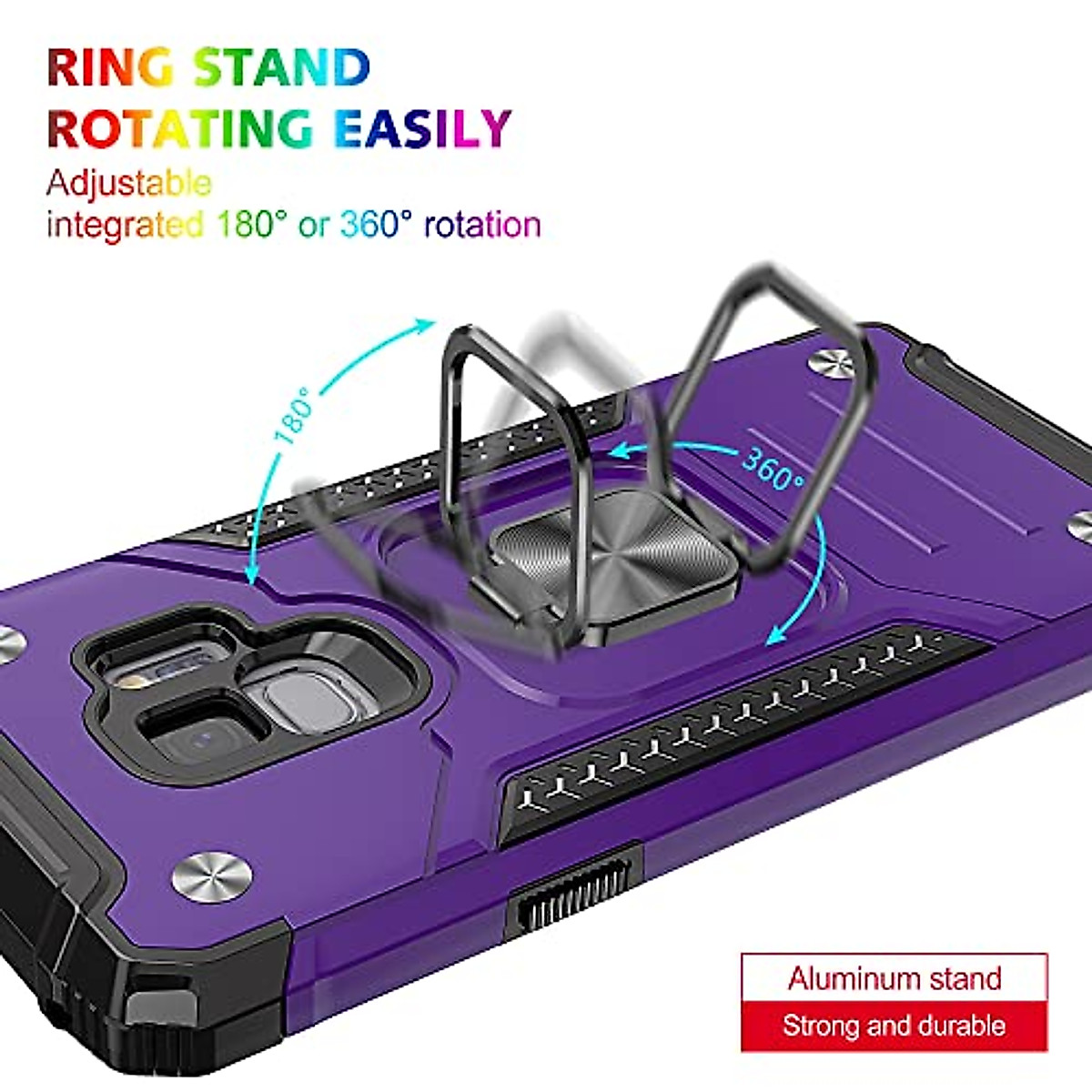 AYMECL for Galaxy S9 Case,Samsung S9 Case with 3D Curved HD Screen Protector[2 Pack],Military Grade Double Shockproof with Kickstand Protective Case for Samsung Galaxy S9-Purple