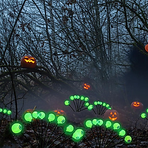 2 Pack Outdoor Halloween Decor Solar Garden Lights Outdoor-16LED Scary Eyeballs Swaying Firefly Lights with Halloween Party