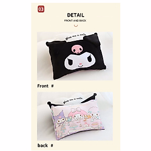 Cartoon Cute Pillowcase Anime Double Sided Plush Pillowcase Girl Bedroom Decoration Cute Cotton Pillowcase + Cute Cartoon Hairpin (Black+Pink)
