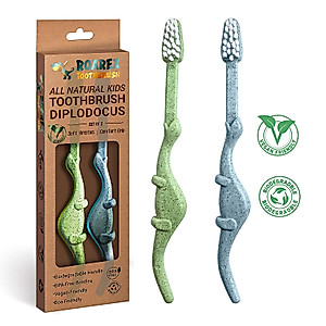 ANPEI ROARex Vegan Kids Toothbrush | Dino Design | Biodegradable & Compostable Natural Plant-Based Toothbrush | Dinosaur Theme | 1% for The Planet