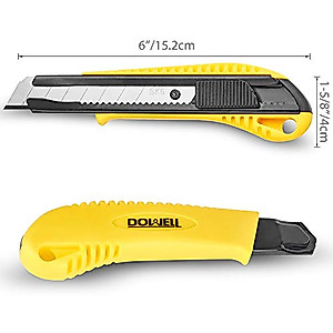 DOWELL Box Cutter Utility Knife Retractable Snap Off Blades Hobby Knife 3 Pack for Cutting Cardboard Boxes Leather (Yellow)