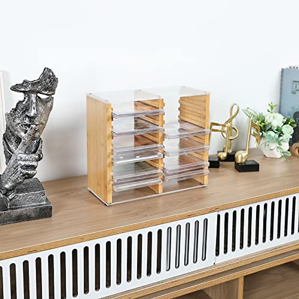 LUMAMU CD Storage Rack - Holds 20 Standard CD Jewel Cases, Stackable CD Holder Shelf - Made of Premium Natural Bamboo and Transparent Acrylic Sheet, Assemble Required