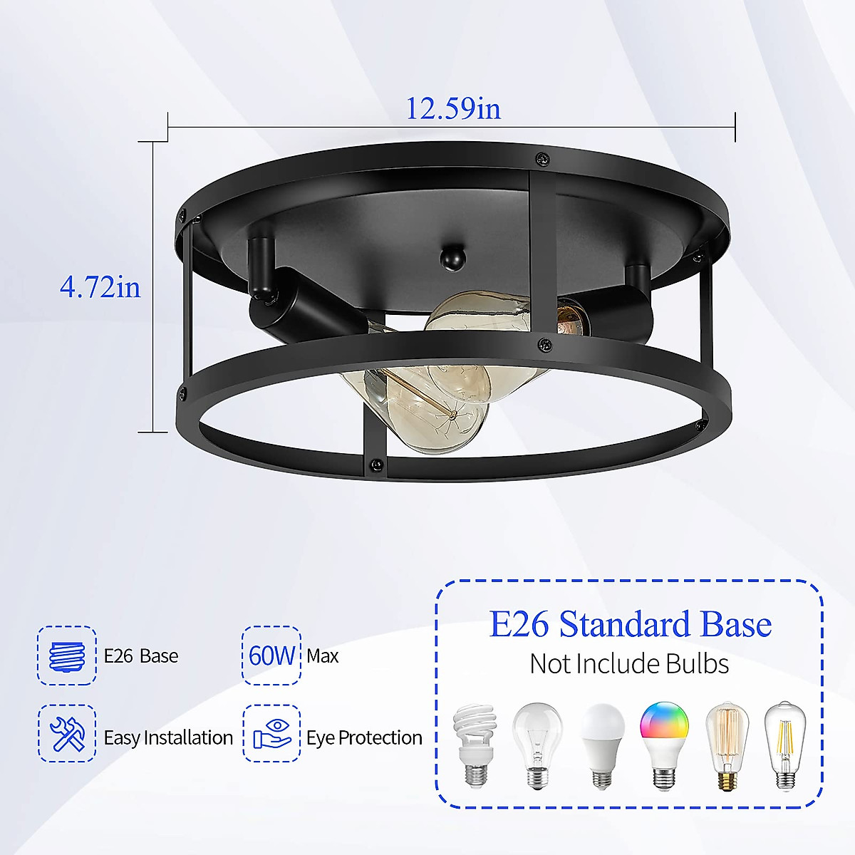 SKEJAO 13 inch Black Flush Mount Ceiling Light Fixture,2-Light Hallway Light fixtures Ceiling,Light Fixtures Ceiling Mount for Kitchen,Farmhouse,Bedroom (2 Pack)