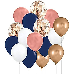Navy Blue Rose Gold White Confetti Balloons 25pcs for Birthday Party Decorations for Women/Wedding/Baby Shower Navy and Pink Balloons Gender Reveal Party Decorations