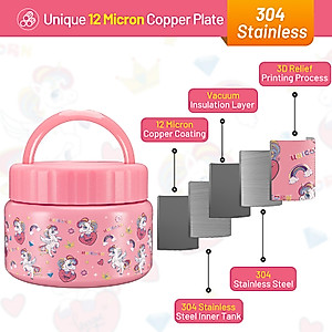 Charcy 8oz Thermo for Hot Food Kids, Wide Mouth Leak-Proof Soup Thermo, Insulated Food Jar for 4h Hot and 6h Cold - Pink Unicorn Y
