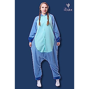 IBAX® Polar Fleece Adult Animal Onesie Pajama. Adult onesie costume. Animal onesies for adults. Halloween onesie adult. (US, Alpha, X-Large, Regular, Regular, ST Blue)