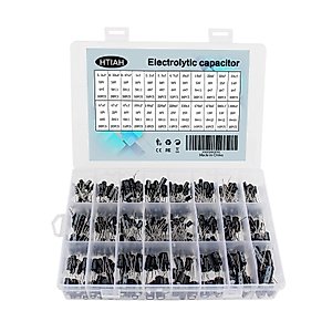 24 Values 500 Pcs Aluminum Electrolytic Capacitor Assortment Box Kit Range 0.1uF~1000uF MFD 10V/16V/25V/50V Radial Electrolytic Capacitors for TV, LCD Monitor, Radio, Stereo, Game