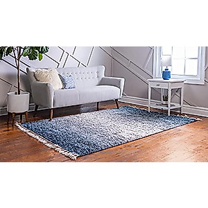 Unique Loom Hygge Shag Collection Modern Moroccan Inspired, Plush & Cozy Area Rug, 4 ft x 6 ft, Blue/Ivory